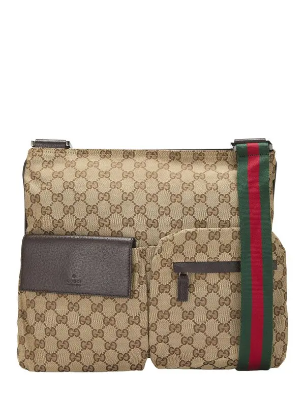 Gucci Gg Canvas Web Double Pocket Messenger - Brown