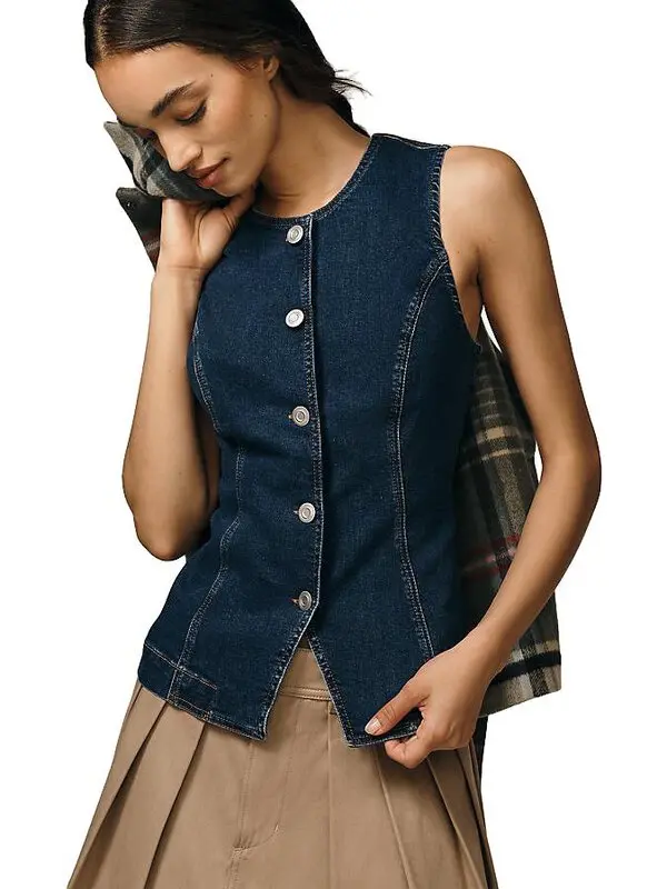 Maeve Crew-neck Denim Vest Top - Medium Denim
