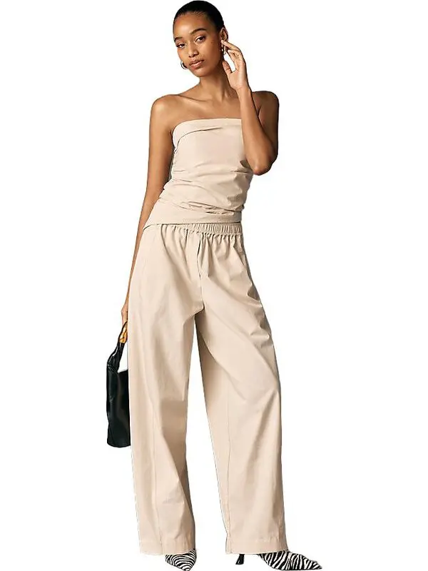 Maeve Sporty Poplin Pull-on Trousers Pants - Beige
