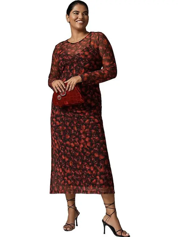 NEVER FULLY DRESSED Cherry Mesh Maxi Dress - Red Pattern
