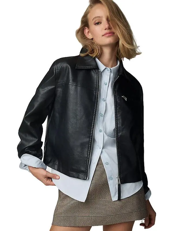PILCRO Faux Leather Crop Moto Jacket - Black