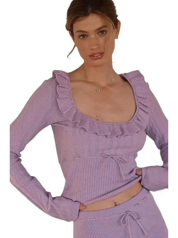 LYREBIRD Long-sleeve Ribbed Sweater Top - Purple