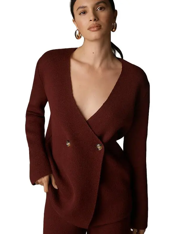 SEROYA Tundra V-neck Double-breasted Sweater - Wine