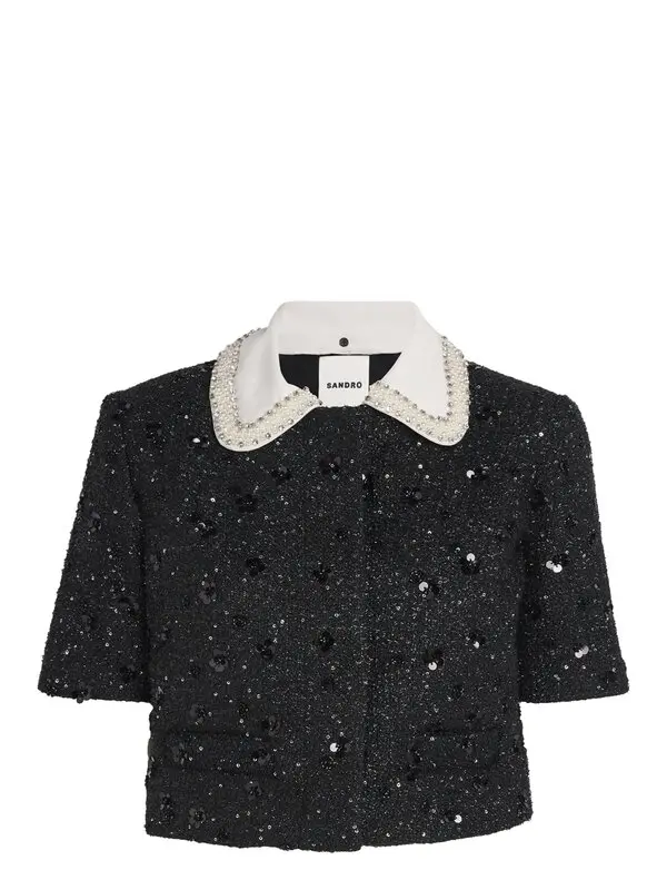 Sandro Embellished Tweed Jacket - Black