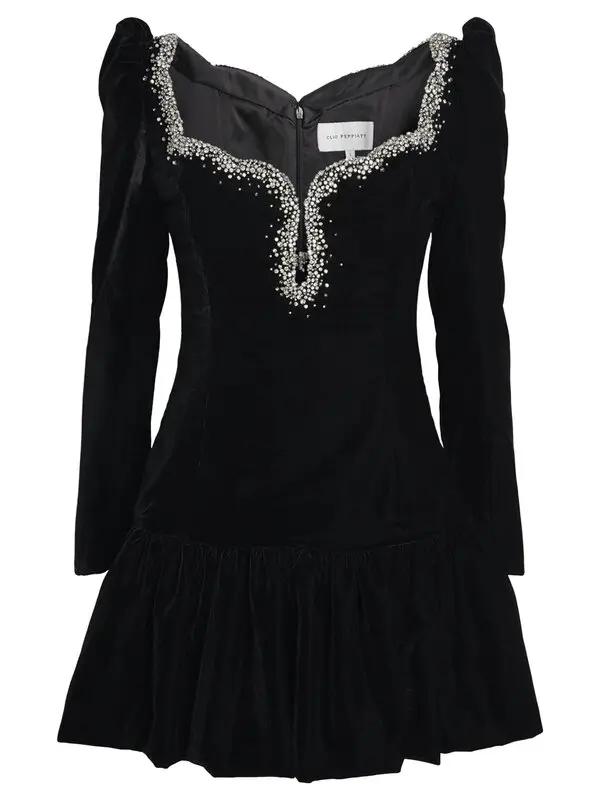 CLIO PEPPIATT Velvet Edie Mini Dress - Black