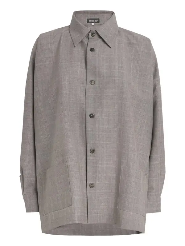 Eskandar Virgin Wool Wide A-line Shirt Jacket - Grey