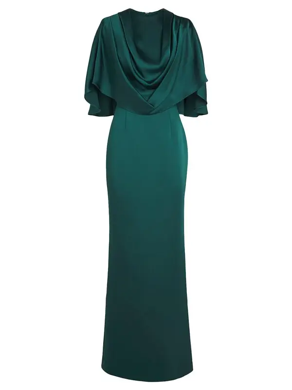 Rebecca Vallance Ellerie Gown With Cape Detail - Green
