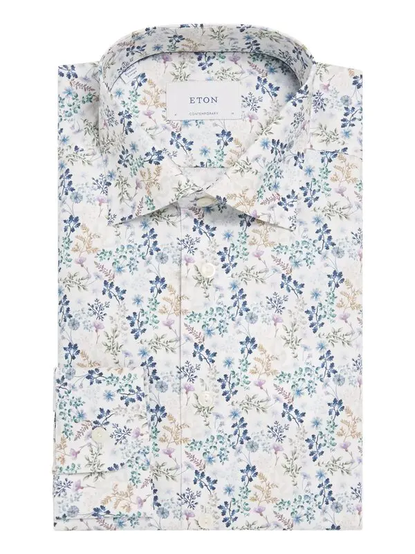 Eton Cotton Twill Printed Contemporary Fit Shirt - Blue