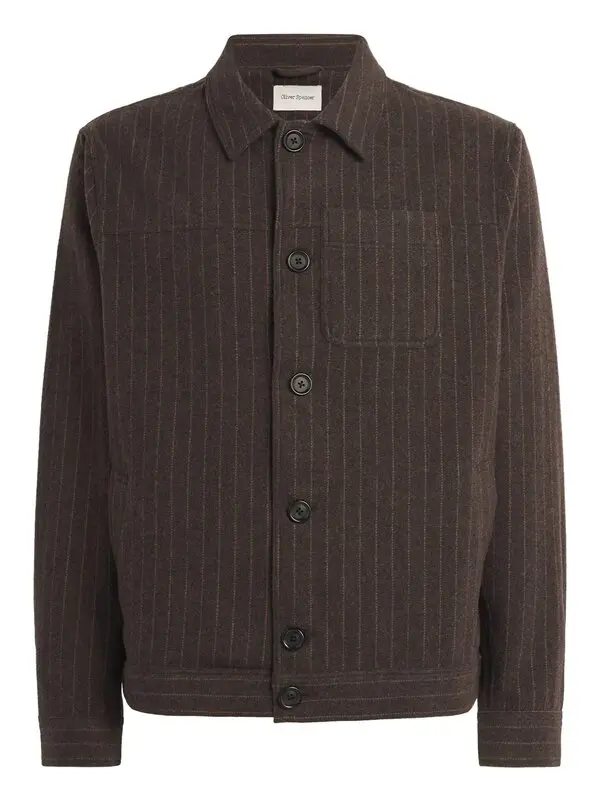Oliver Spencer Wool-blend Stripe Overshirt - Brown