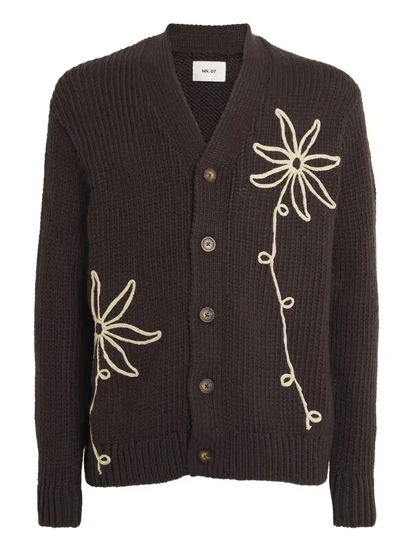 Nn07 Flower Appliqué Mika Cardigan - Brown
