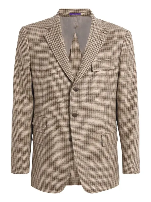 Ralph Lauren Purple Label Wool-cashmere Houndstooth Blazer - Beige