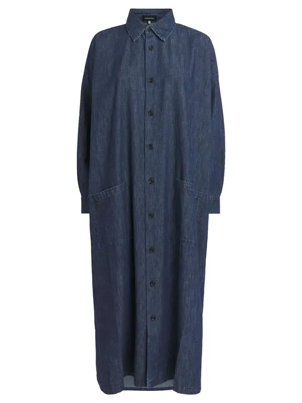 Eskandar Denim Side-seam Midi Shirt Dress - Blue