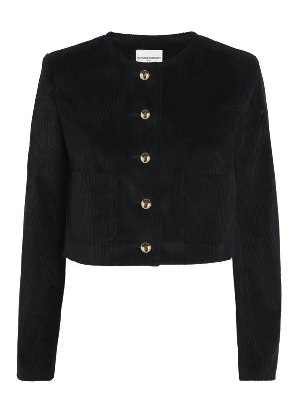 Claudie Pierlot Velvet Cropped Blazer - Black