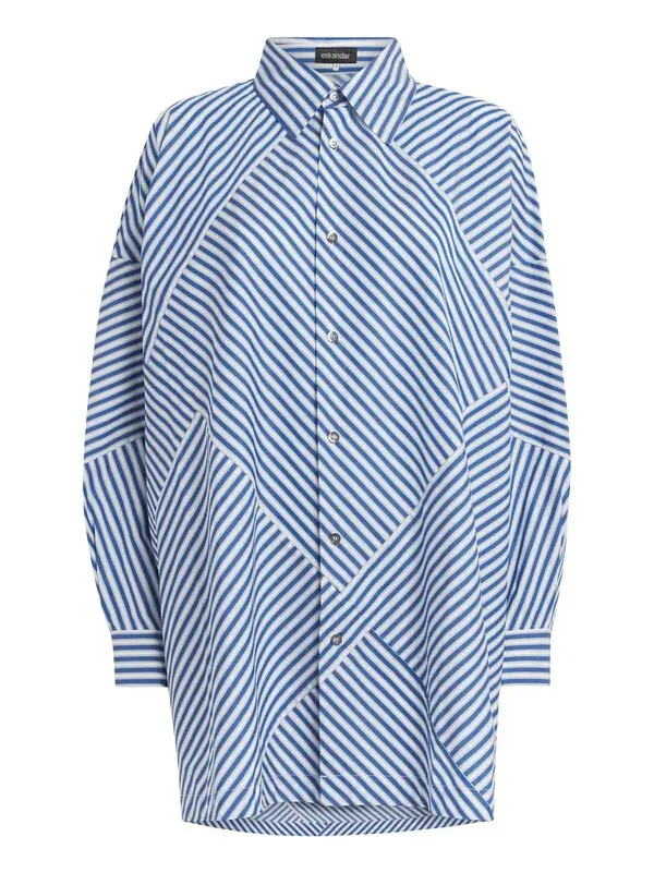 Eskandar Stripe Wide A-line Shirt - Navy
