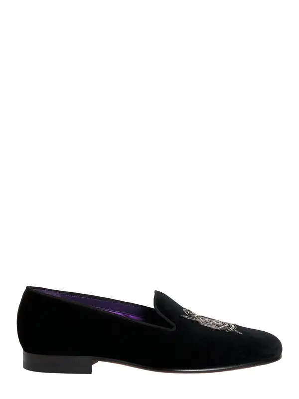 Ralph Lauren Purple Label Velvet Crest-embellished Slippers - Black