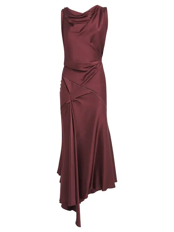 Victoria Beckham Satin Asymmetric Draped Midi Dress - Red