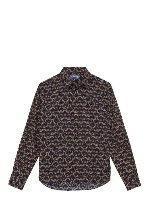 Vilebrequin Cotton Voile Turtles Chain Shirt Caracal - Blue