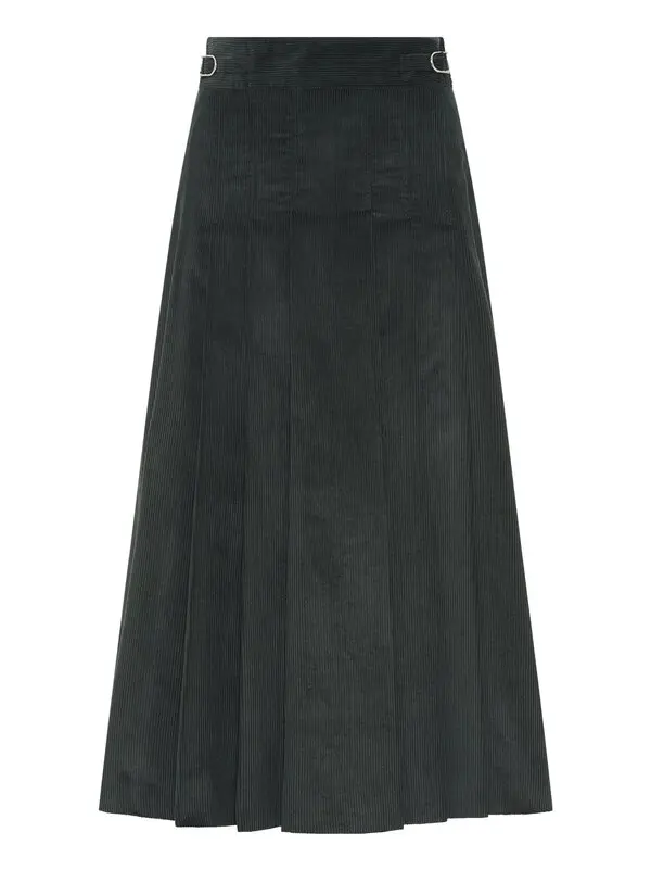 Gabriela Hearst Wesley Pleated Midi Skirt In Sea Island Cotton Corduroy - English Green