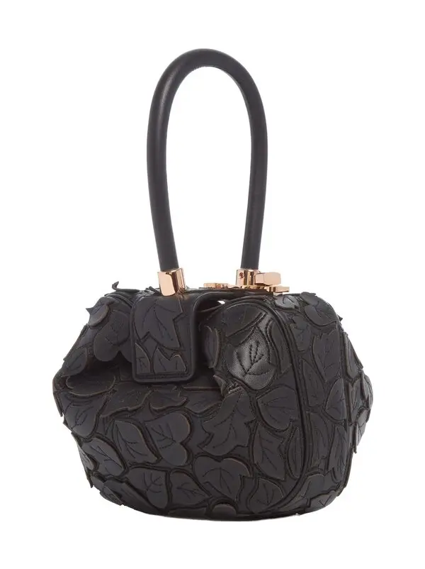 Gabriela Hearst Demi Embroidered Leaves Nappa Leather Bag - Black