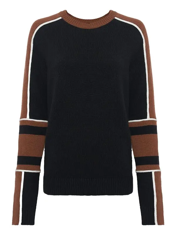 Gabriela Hearst Finnian Cashmere Moto Sweater - Cognac/black