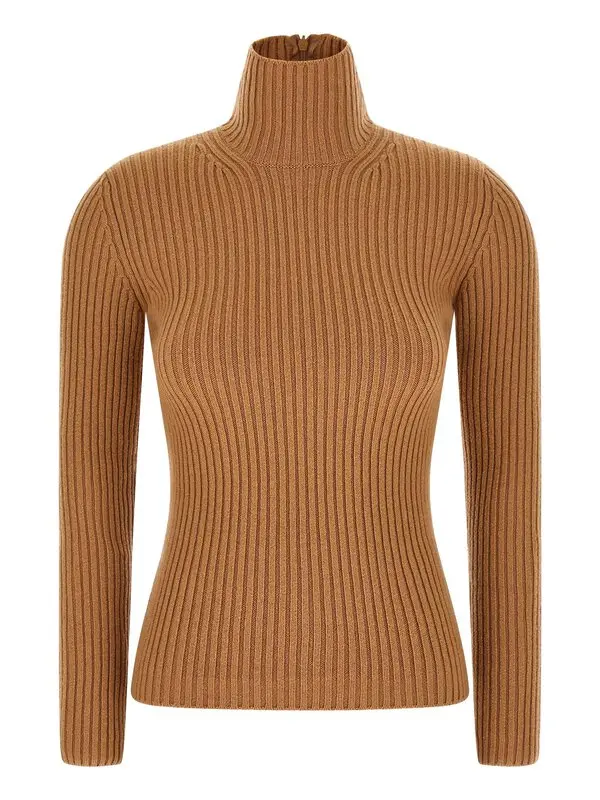 Max Mara Ribbed Stretch Wool And Cashmere Turtleneck Sweater - Beige
