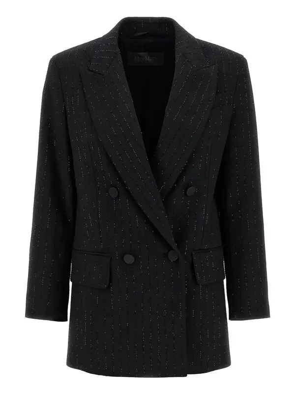Max Mara Appia Wool Double-breasted Blazer With Sequins - Black