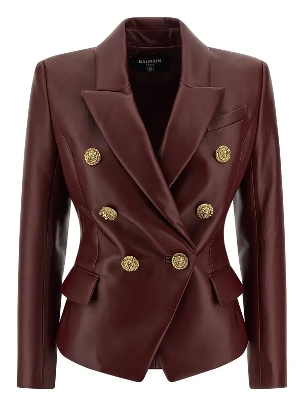Balmain Double-breasted Lambskin Blazer - Bordeaux