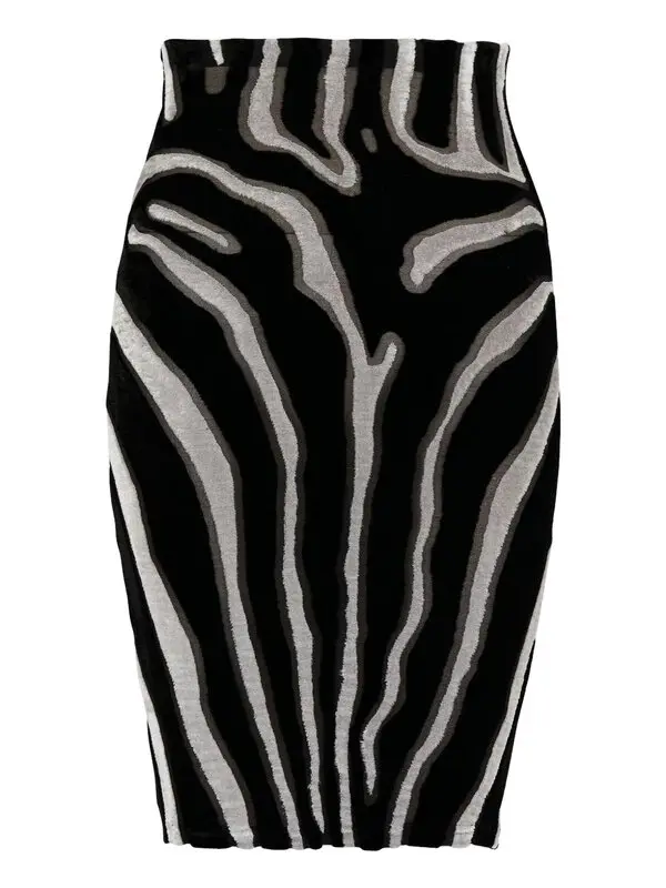 Balmain Zebra Print Velvet Pencil Skirt - Black