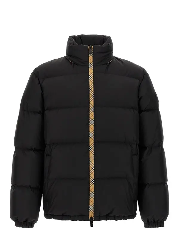 Burberry Quilted Down Jacket With Check Detail - Black