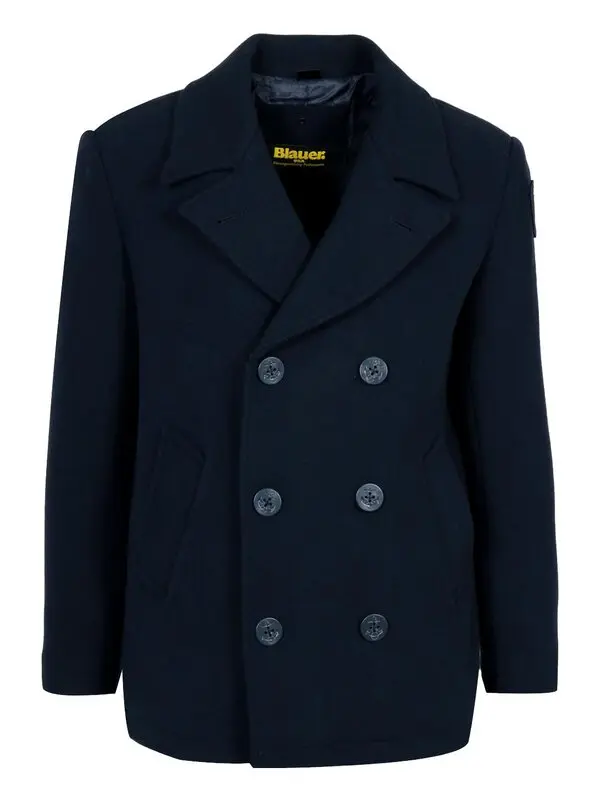 BLAUER. Wool Blend Jacket With Embossed Button Details - Blue