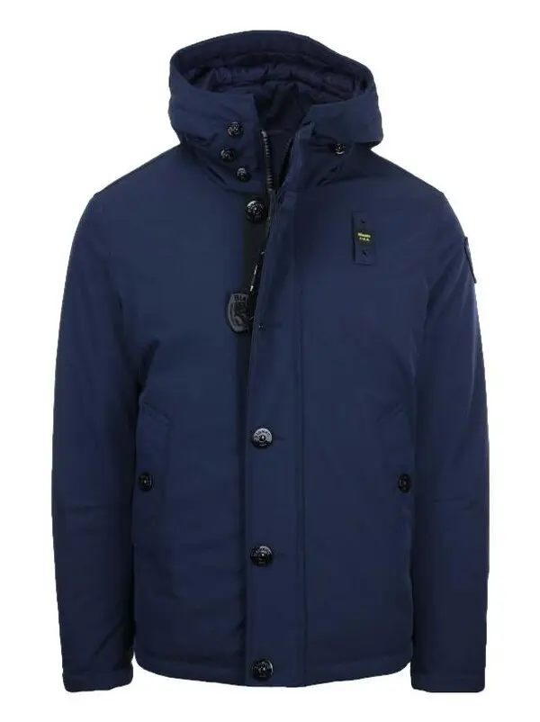 BLAUER. Water-repellent Neoprene Jacket With Fixed Hood - Blue
