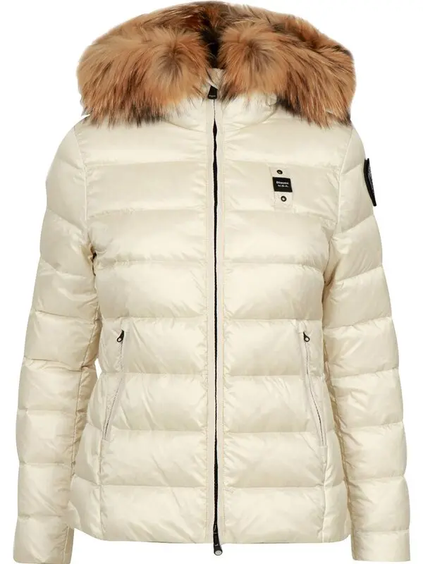 BLAUER. Technical Fabric Down Coat With Fur Trim - Crema+tortora