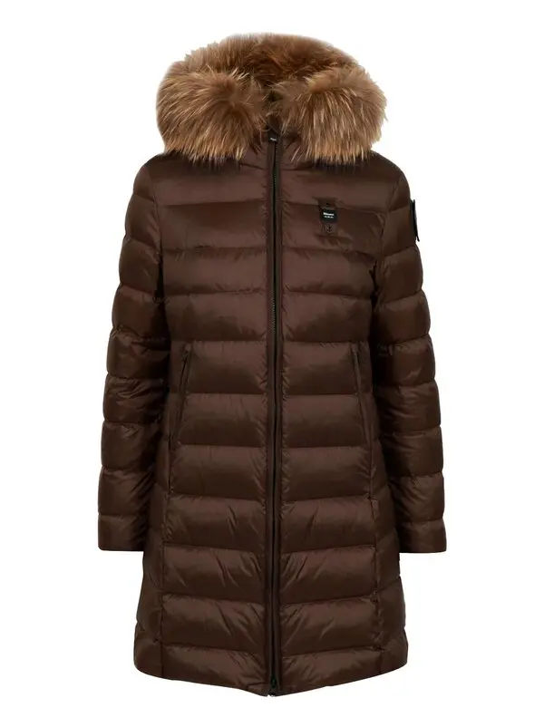 BLAUER. Quilted Down Coat With Fur Trim - Marrone+beige