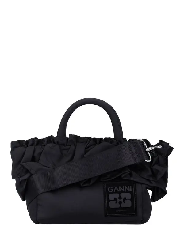 GANNI Ruffled Recycled Nylon Handbag - Black