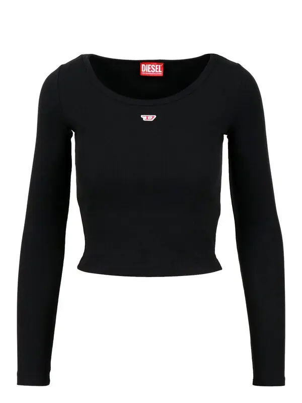 DIESEL® Cotton-blend Crewneck Sweater With Oval D Patch - Black