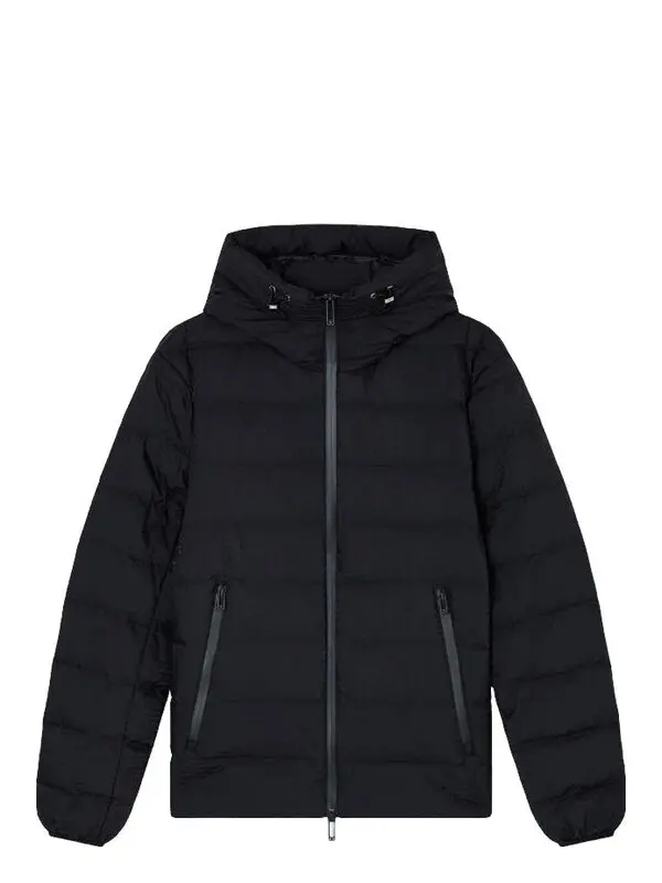 Emporio Armani Quilted Down Jacket With Jacquard Lettering Logo - Black
