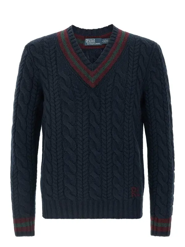 Polo Ralph Lauren Braided V-neck Sweater - Blue
