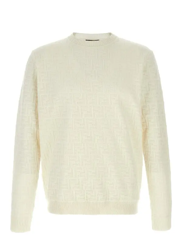 Fendi Zucca Jacquard Cotton Sweater - White
