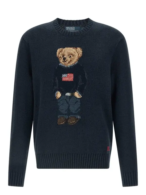 Polo Ralph Lauren Polo Bear Intarsia Cotton-linen Sweater - Blue