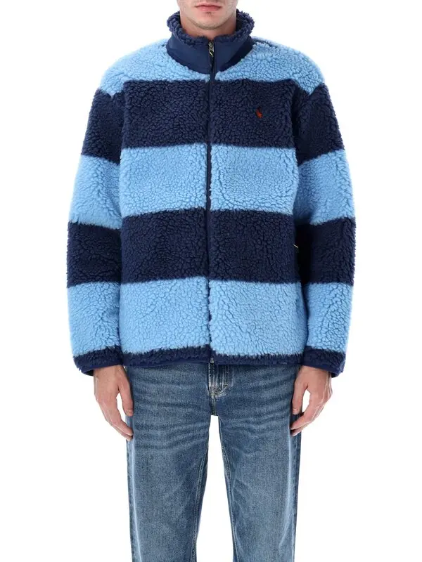 Ralph Lauren Striped Pile Fleece Jacket - Chambray Blue Light Blue