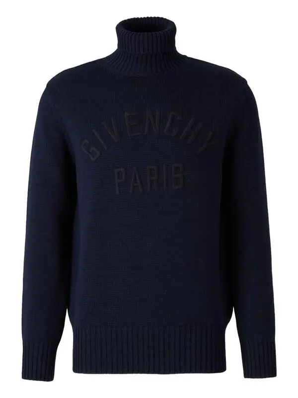 Givenchy Turtleneck Sweater With Embroidered Logo - Blue