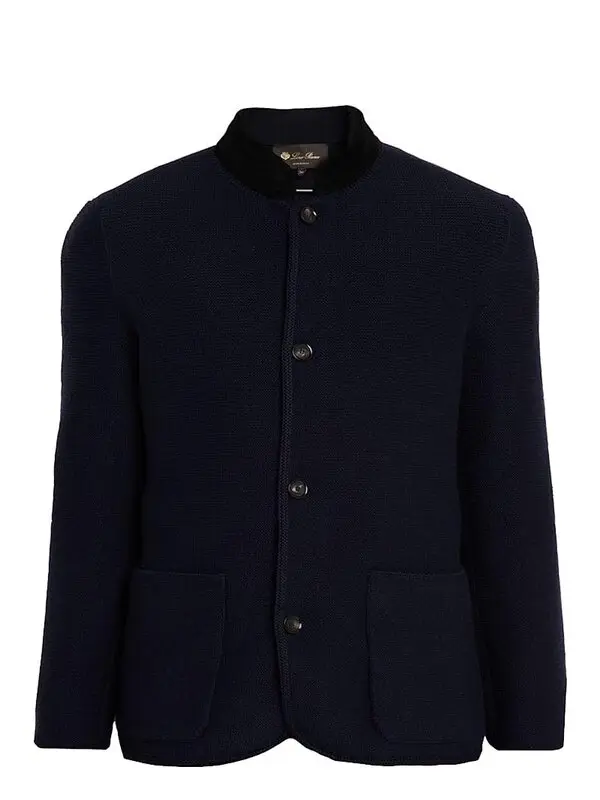 Loro Piana Arola Cashmere-abaca Jacket With Leather Collar - W000 Blue