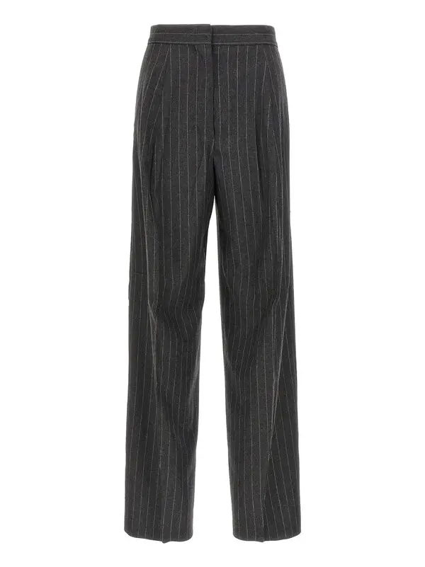 Sportmax Pinstriped Wool Blend Wide Leg Pants - Gray