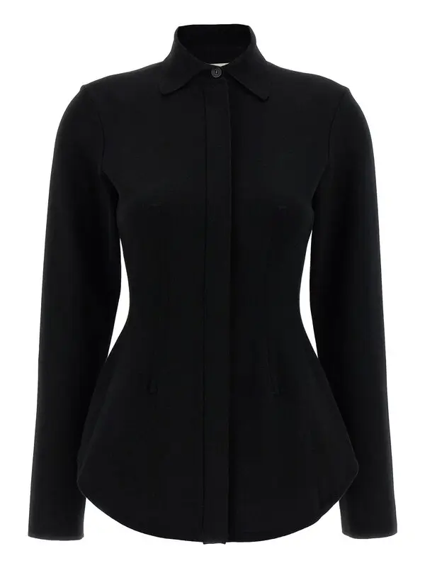 Sportmax Stretch Viscose Knit Shirt With Asymmetric Hem - Black