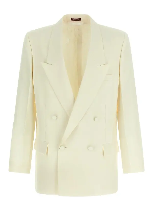 Gucci Double Breasted Technical Panama Blazer - White