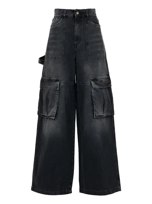 ANIYE BY Wide Leg Maxi Patch Pocket Jeans - Black