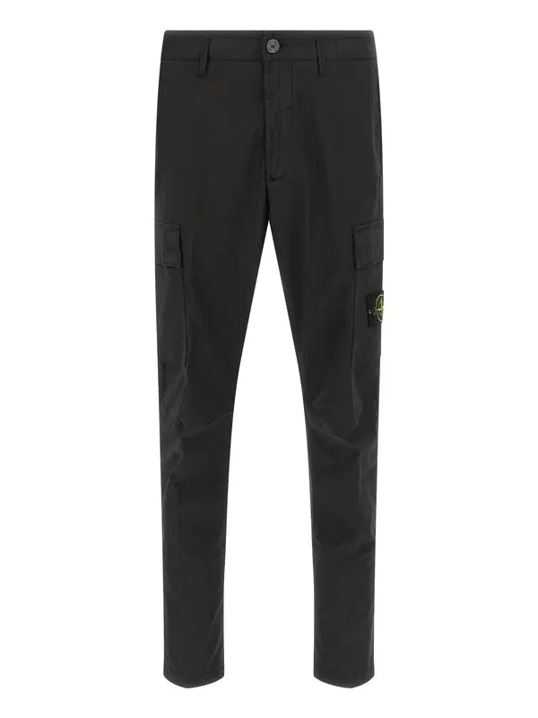 Stone Island Cargo Pants With Logo Badge - Black