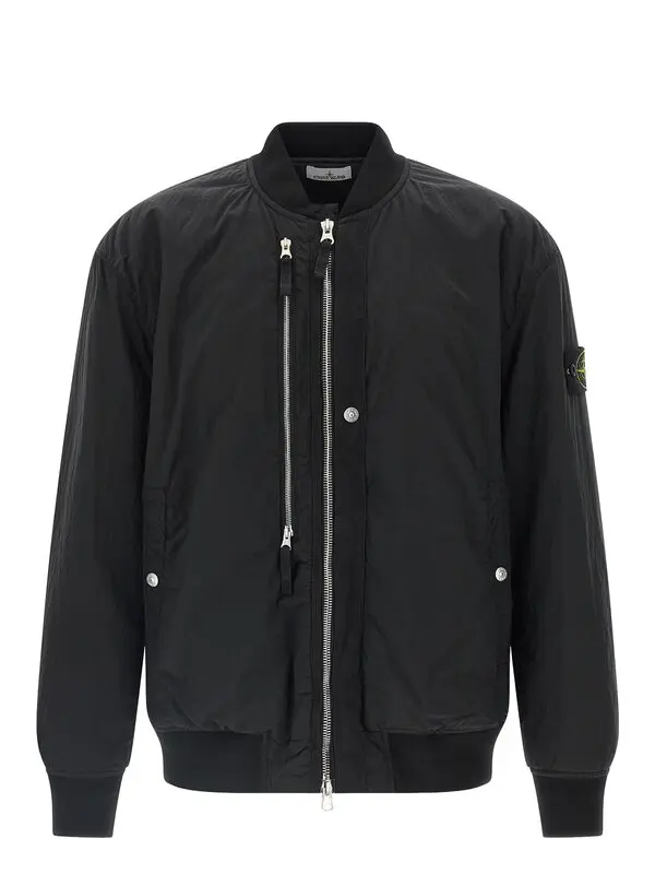 Stone Island Garment-dyed Iridescent Bomber Jacket - Black
