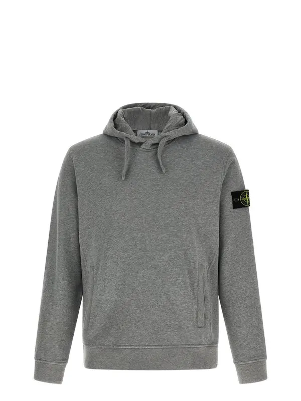 Stone Island Logo Badge Hoodie - Gray