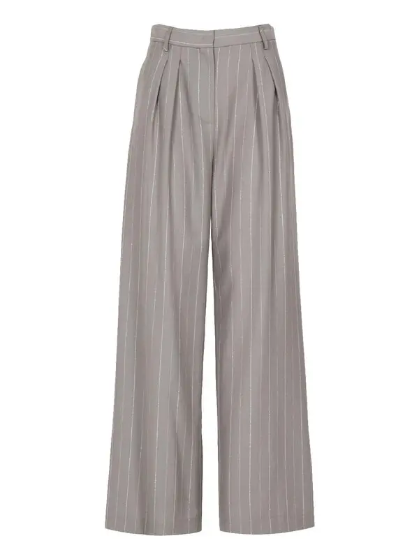 SIMONA CORSELLINI Pinstripe Wool Wide-leg Trousers - Grey